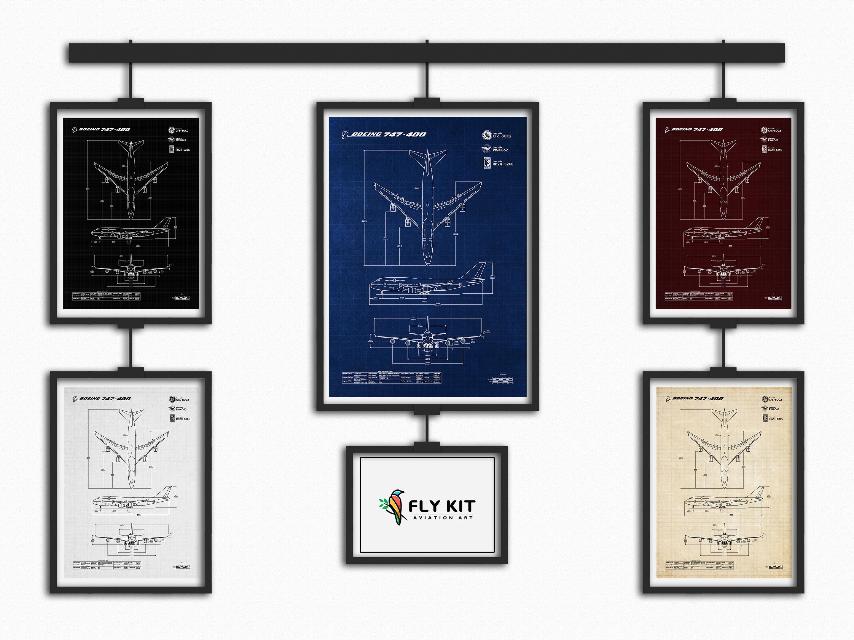 Boeing B747-400 Blueprint Poster Vertical | Aviation Wall Art - Etsy