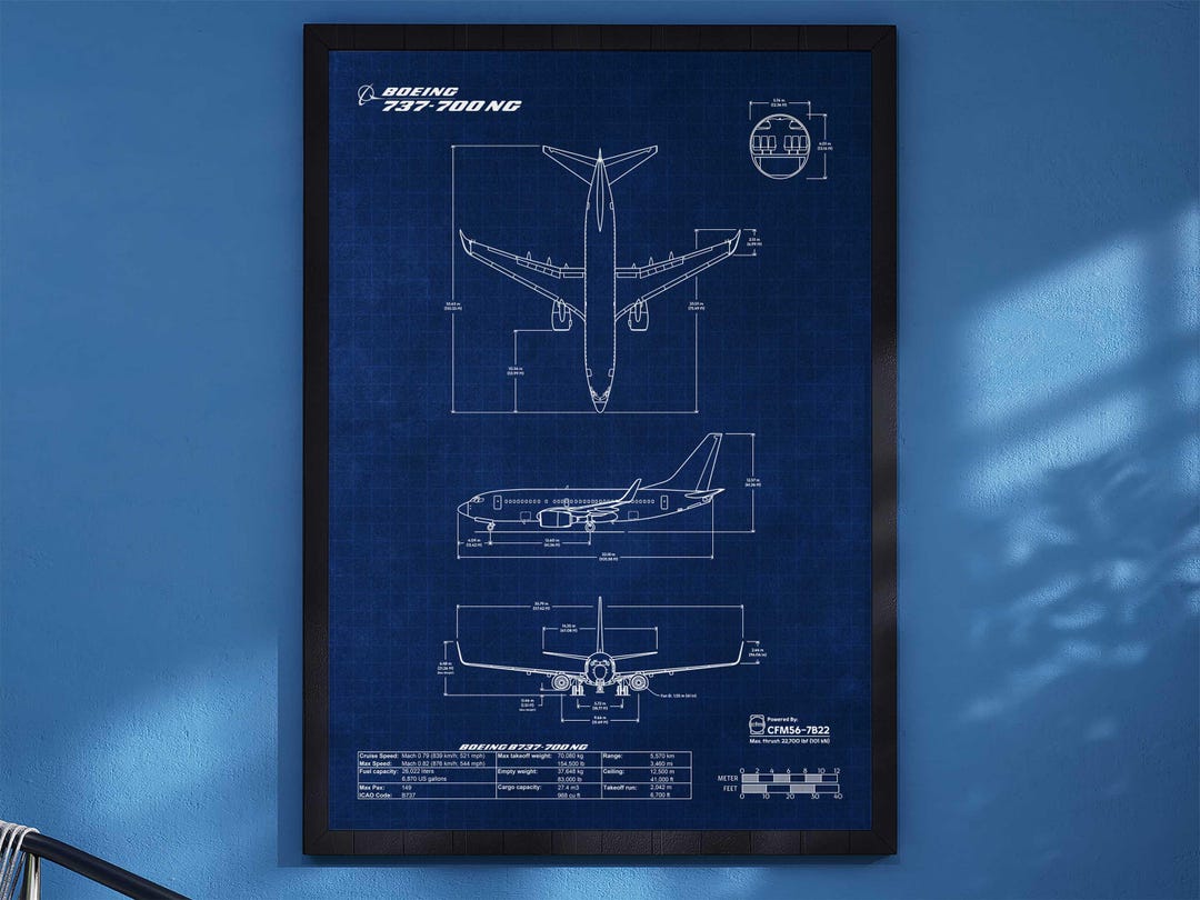 Boeing B737-700 NG Blueprint Vertical | Premium Wall Art | Aviation ...