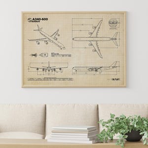 Airbus A340-600 Horizontal Blueprint Premium Poster Aviation Wall Art ...