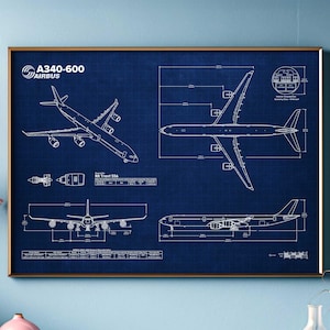 Airbus A340-600 Horizontal Blueprint Premium Poster Aviation Wall Art ...