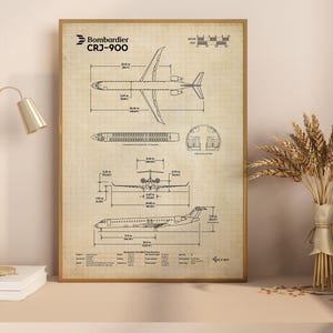 Bombardier CRJ-900 (mitsubishi) Blueprint Poster Vertical | Aviation ...