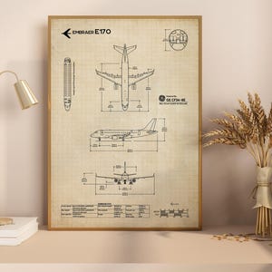 Embraer E170 Blueprint Poster Vertical | Aviation Wall Art - Etsy