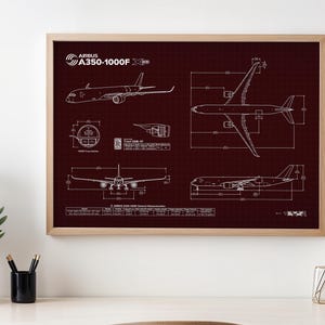 Airbus A350-1000F Horizontal Blueprint Poster Aviation Enthusiast Gift ...