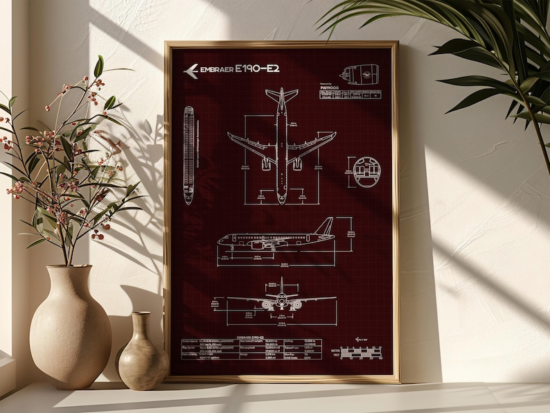Embraer E190-E2 Blueprint Poster Vertical | Aviation Wall Art - Etsy