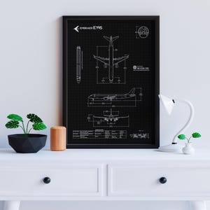 Embraer E195 Blueprint Poster Vertical | Aviation Wall Art - Etsy