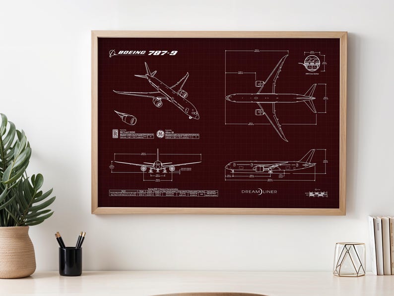 Boeing 787-9 Blueprint Poster: Aviation Wall Art, Dreamliner Print - Etsy