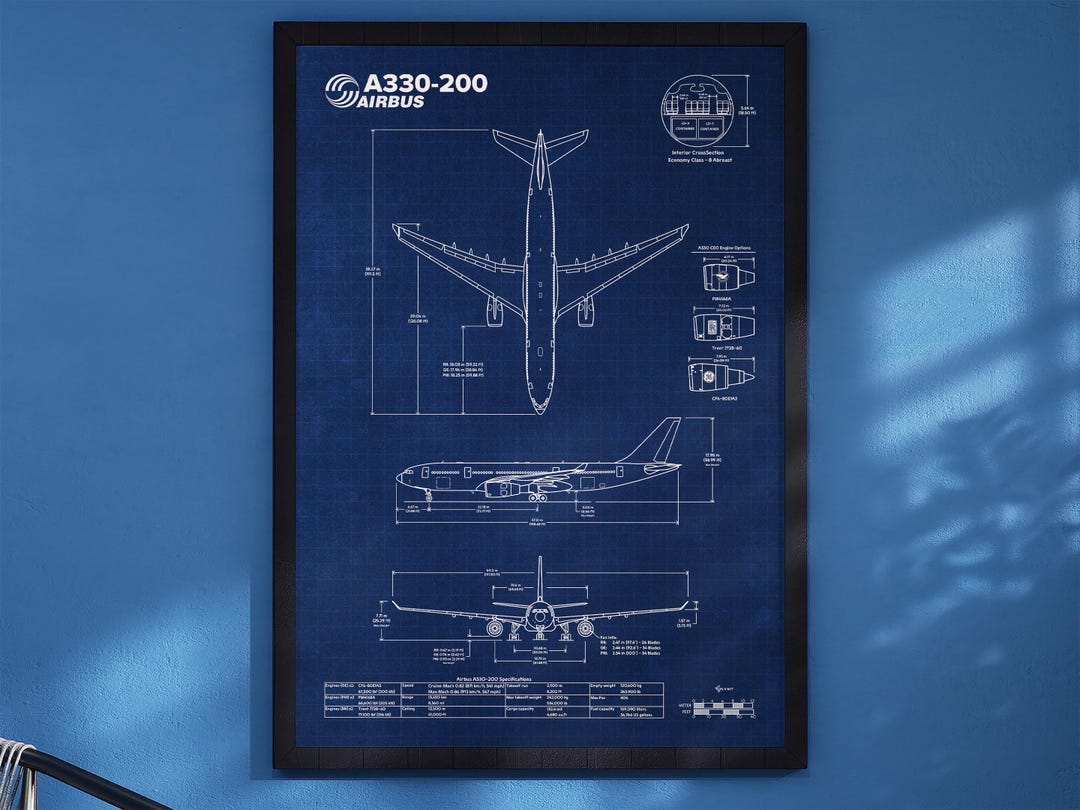 Airbus A330-200 Vertikal Blueprint Premium Poster Flugzeug Dekor Pilot ...