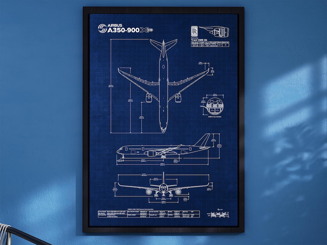 Airbus A350-900 Blueprint Vertical | Premium Wall Art | Aviation Gift ...
