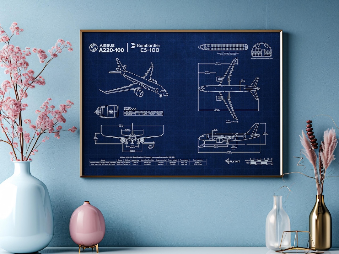 Airbus A220-100 Horizontal Blueprint Premium Matte Paper Poster - Etsy