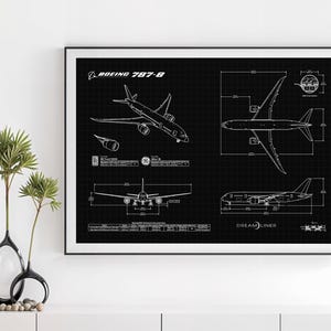 Boeing B787-8 Horizontal Blueprint Premium Poster Aviation Wall Art ...