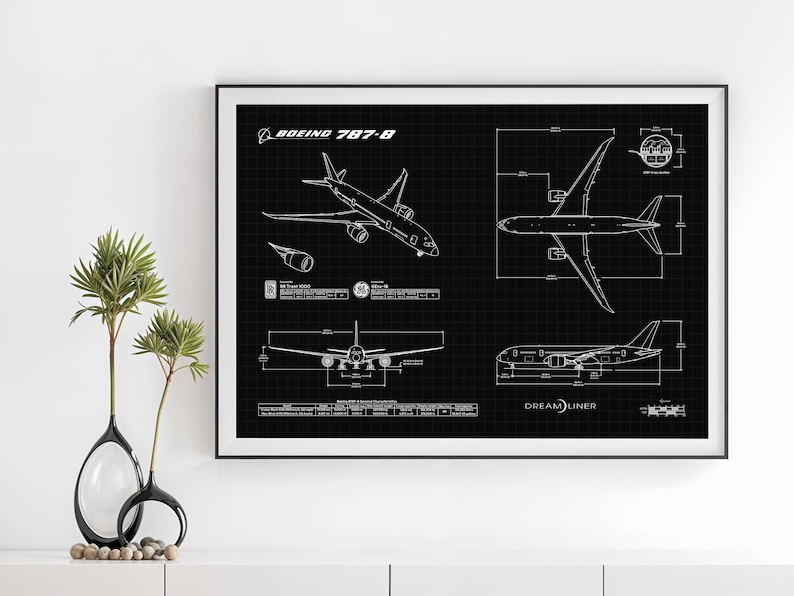 Boeing B787-8 Dreamliner Blueprint Horizontal | Premium Wall Art ...