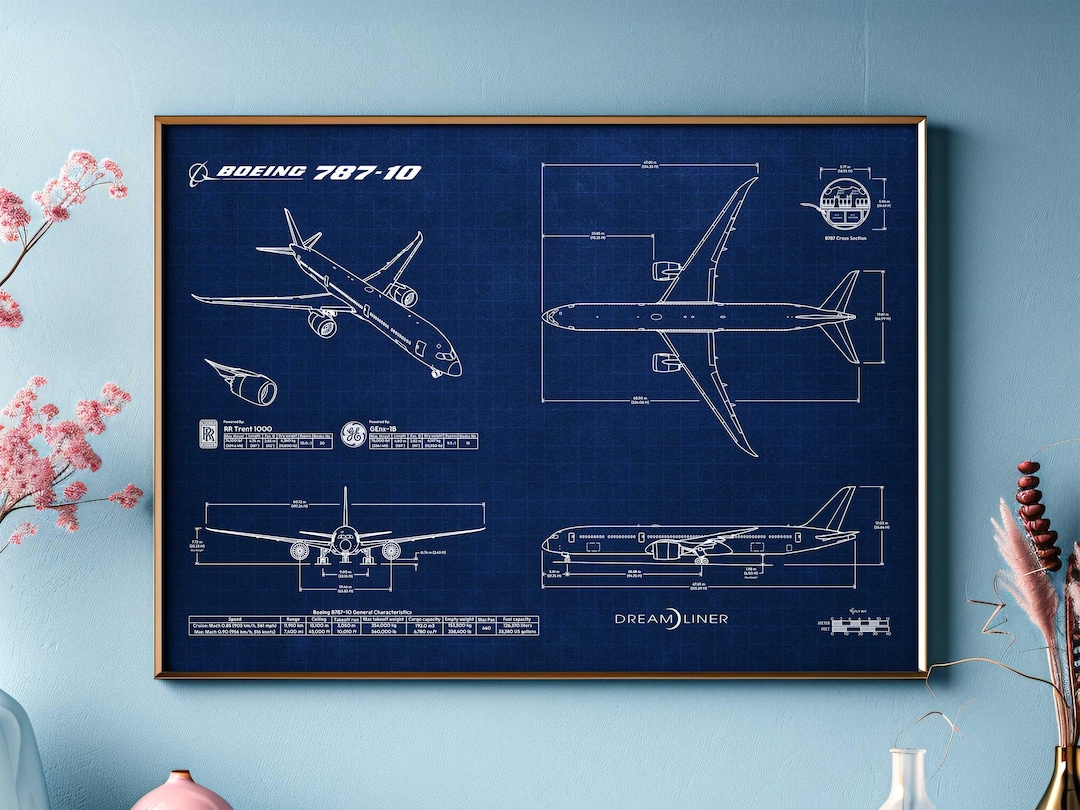 Boeing B787-10 Blueprint Poster Horizontal | Aviation Wall Art - Etsy