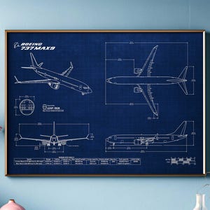 Boeing B737 MAX 9 Horizontal Blueprint Poster Aviation Enthusiast Gift ...