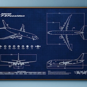 Boeing P-8 Poseidon Blueprint Premium Horizontal Poster Military ...