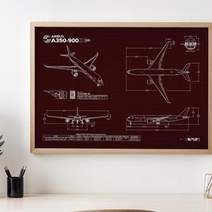 Airbus A350-900 Horizontal Blueprint Premium Poster Aviation Wall Art ...
