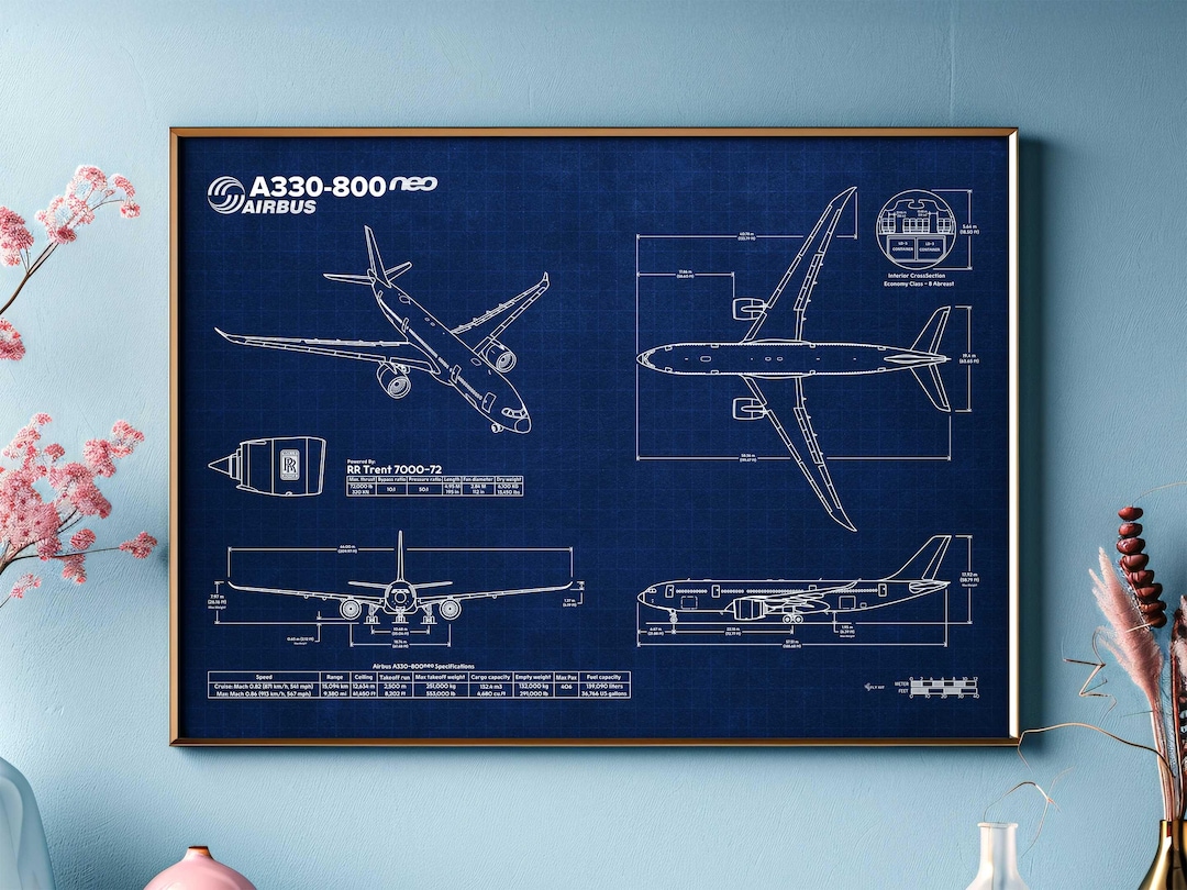 Airbus A330-800 NEO Blueprint Horizontal | Premium Wall Art | Aviation ...