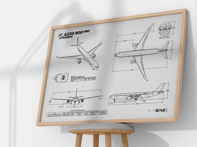 Airbus A330-900neo Blueprint Poster Horizontal | Aviation Wall Art ...