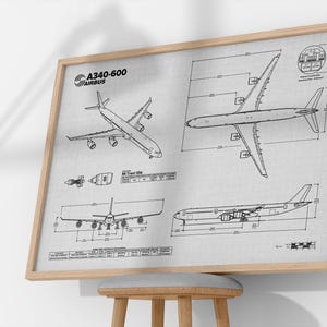 Airbus A340-600 Horizontal Blueprint Premium Poster Aviation Wall Art ...