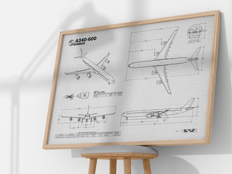 Airbus A340-600 Blueprint Poster Horizontal | Aviation Wall Art - Etsy