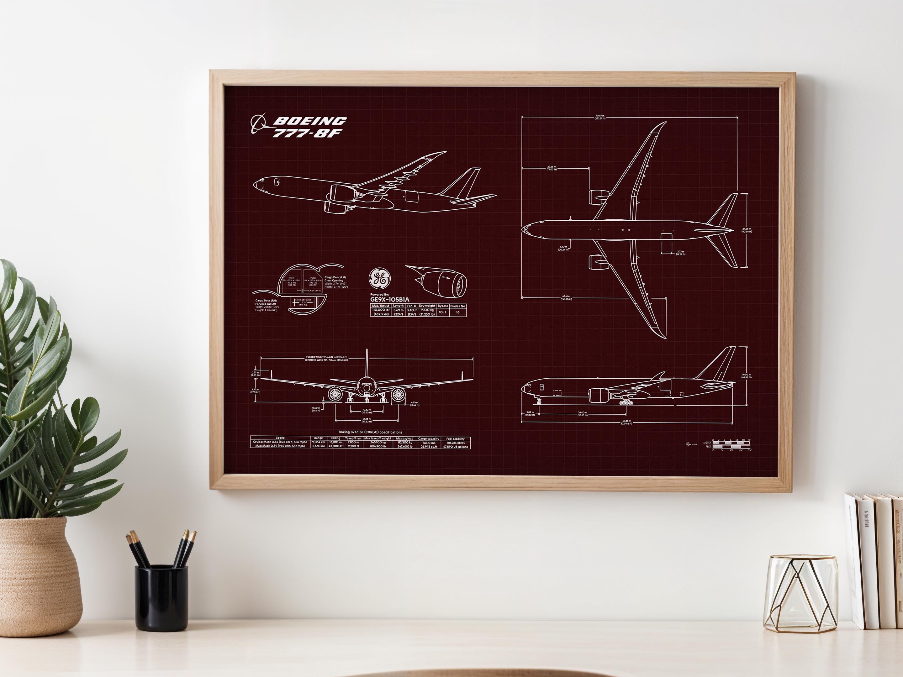 Boeing B777-8F Blueprint Poster Horizontal | Aviation Wall Art - Etsy