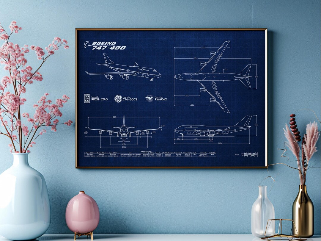 Boeing 747-400 Blueprint Premium Horizontal Poster Classic Aviation ...