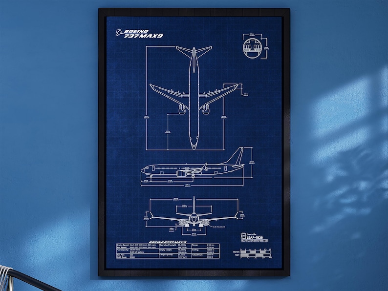 Boeing B737 MAX 9 Blueprint Poster Vertical | Aviation Wall Art - Etsy