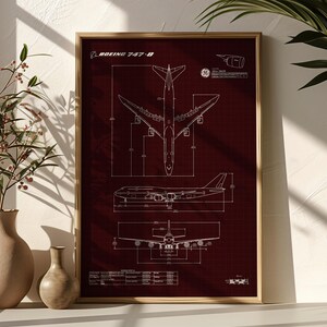 Boeing B747-8 Blueprint Premium Vertical Poster Aviation Wall Art for ...