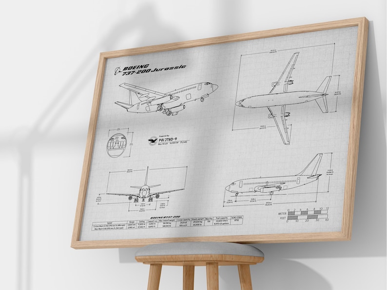 Boeing B737-200 Blueprint Poster Horizontal | Aviation Wall Art - Etsy ...