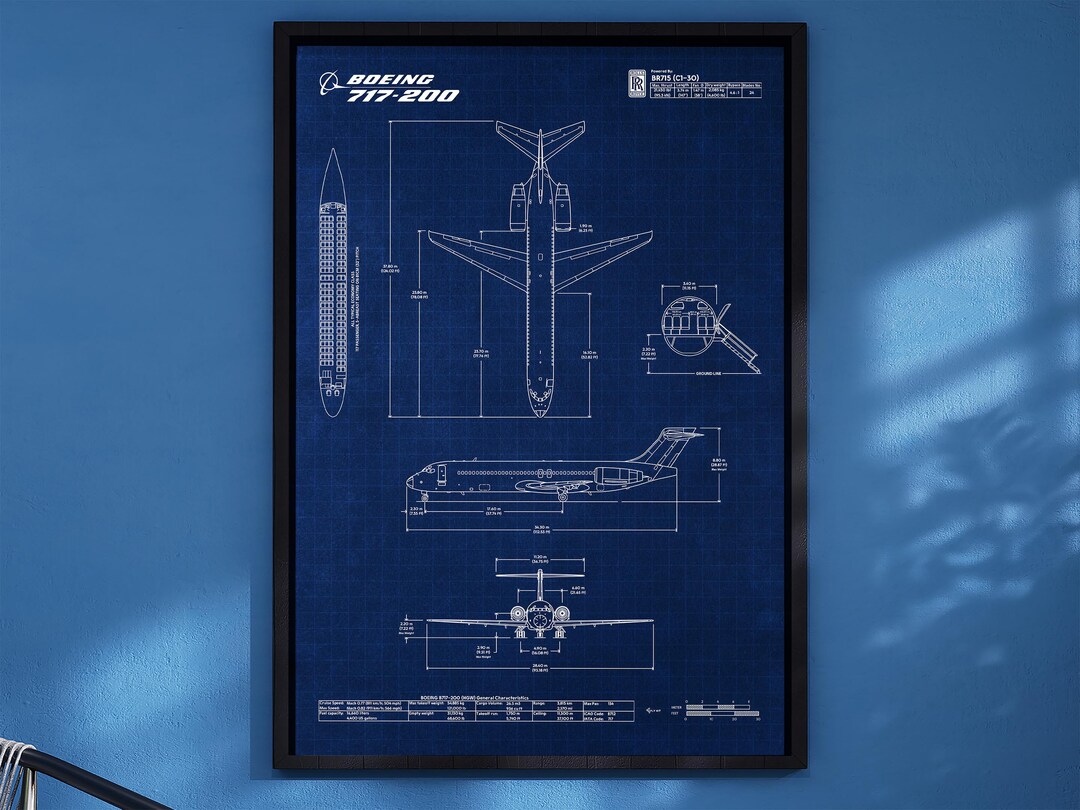 Boeing B717-200 Blueprint Poster Vertical | Aviation Wall Art - Etsy