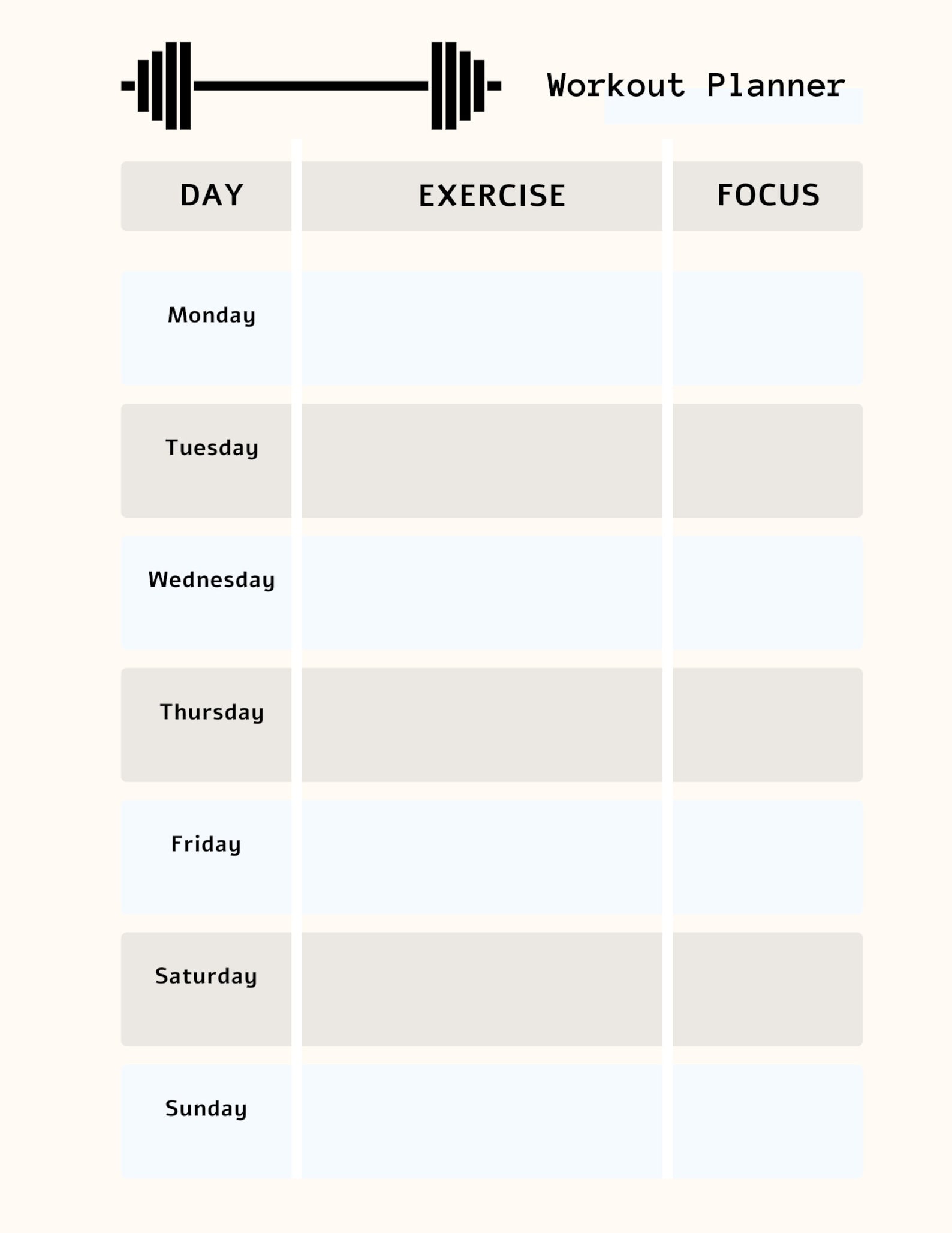 Minimalist Workout Planner, Weekly Workout Planner, Digital Workout ...