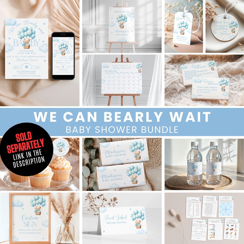 We Can Bearly Wait Teddy Bear Baby Shower Invitation: Hot Air Balloon ...