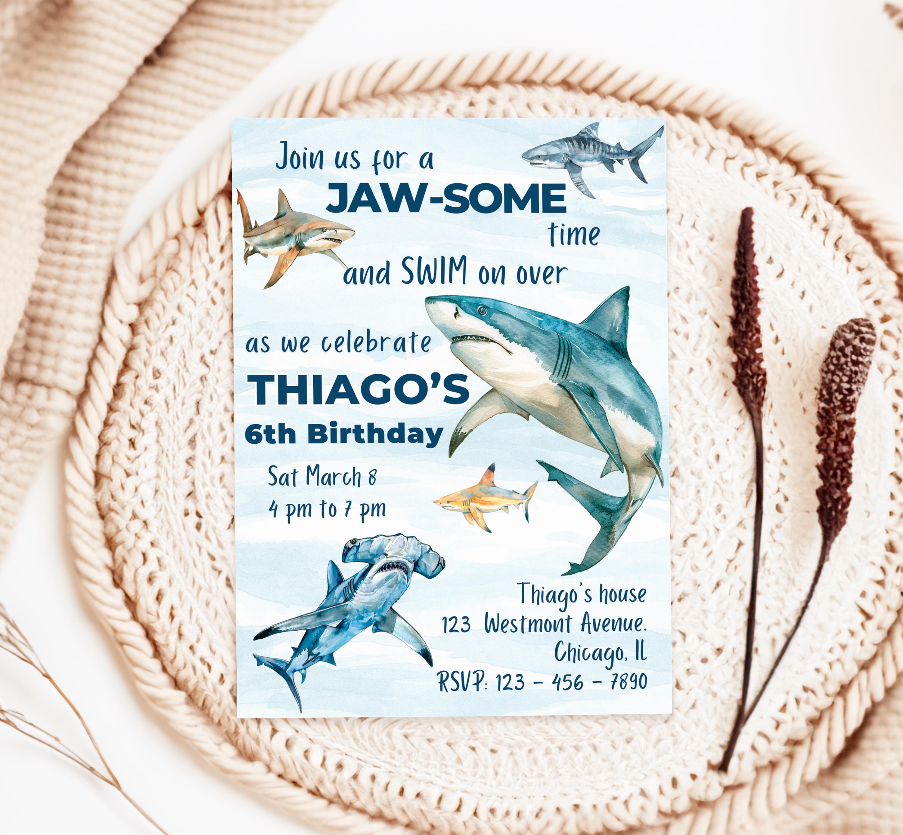 Editable Shark Invitation Shark Party Invite Shark Invite Shark Invites ...