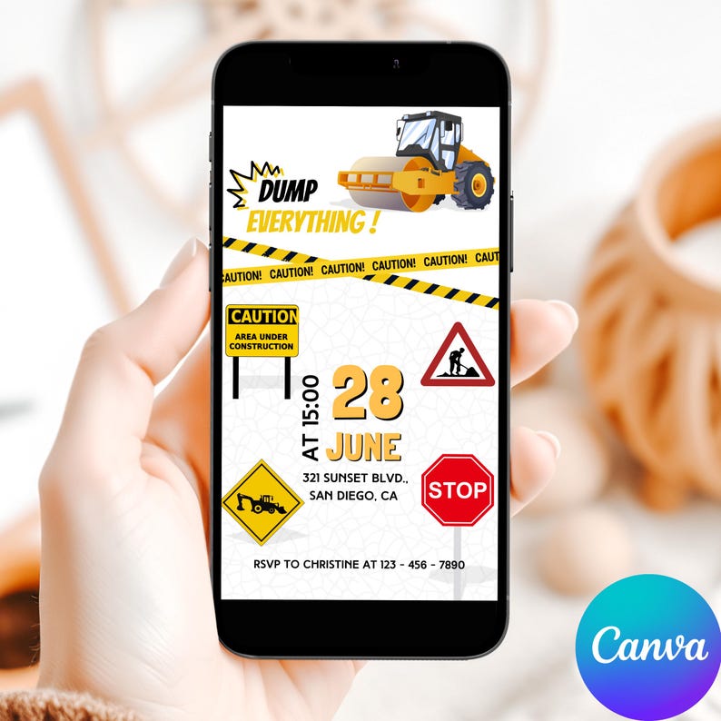 Construction Birthday Invitation, Dump Everything Truck Party Invite ...