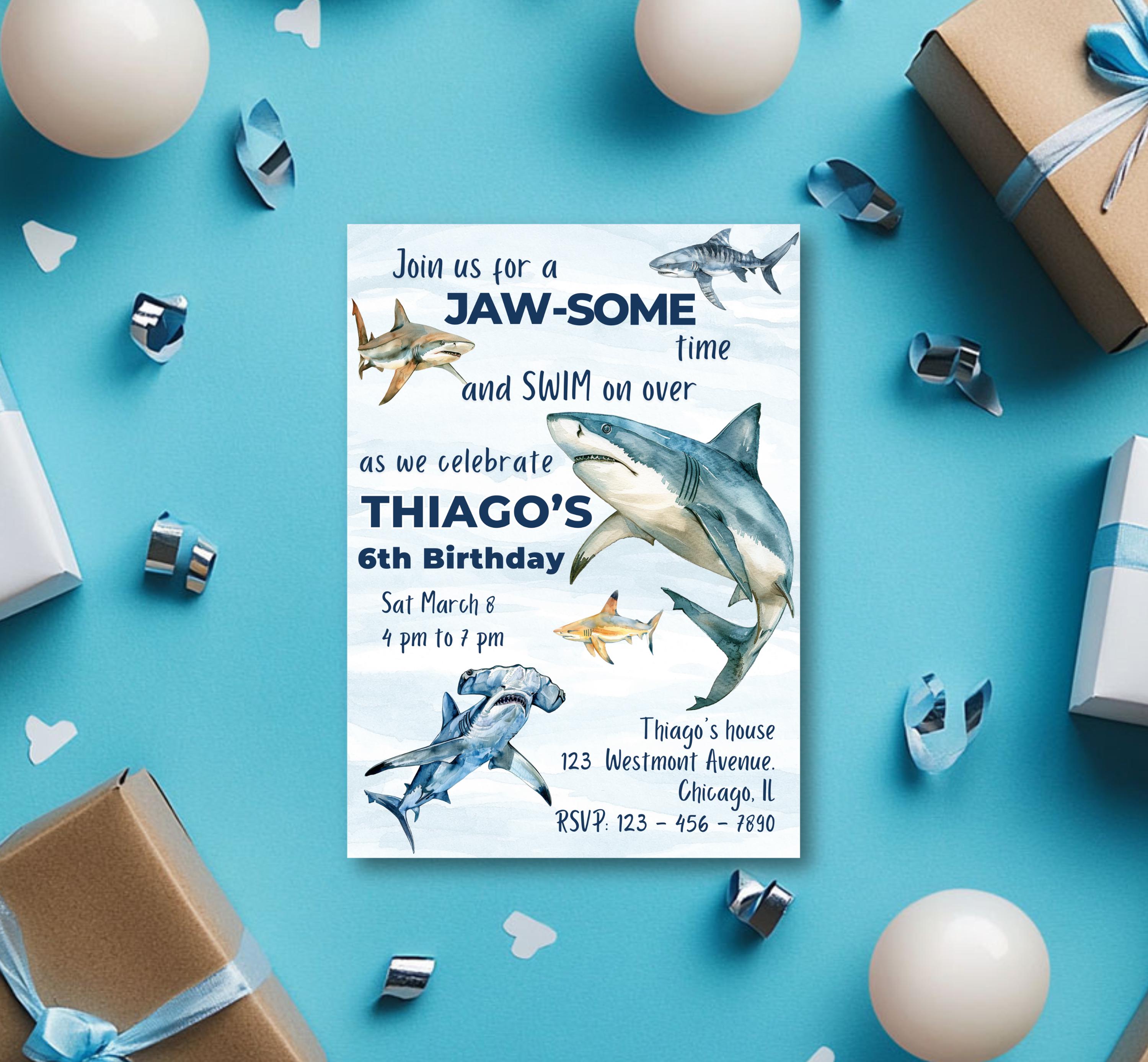 Editable Shark Invitation Shark Party Invite Shark Invite Shark Invites ...