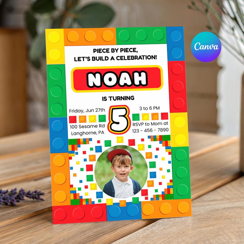 Building Blocks Birthday Invitation Building Bricks Kids Birthday Party ...