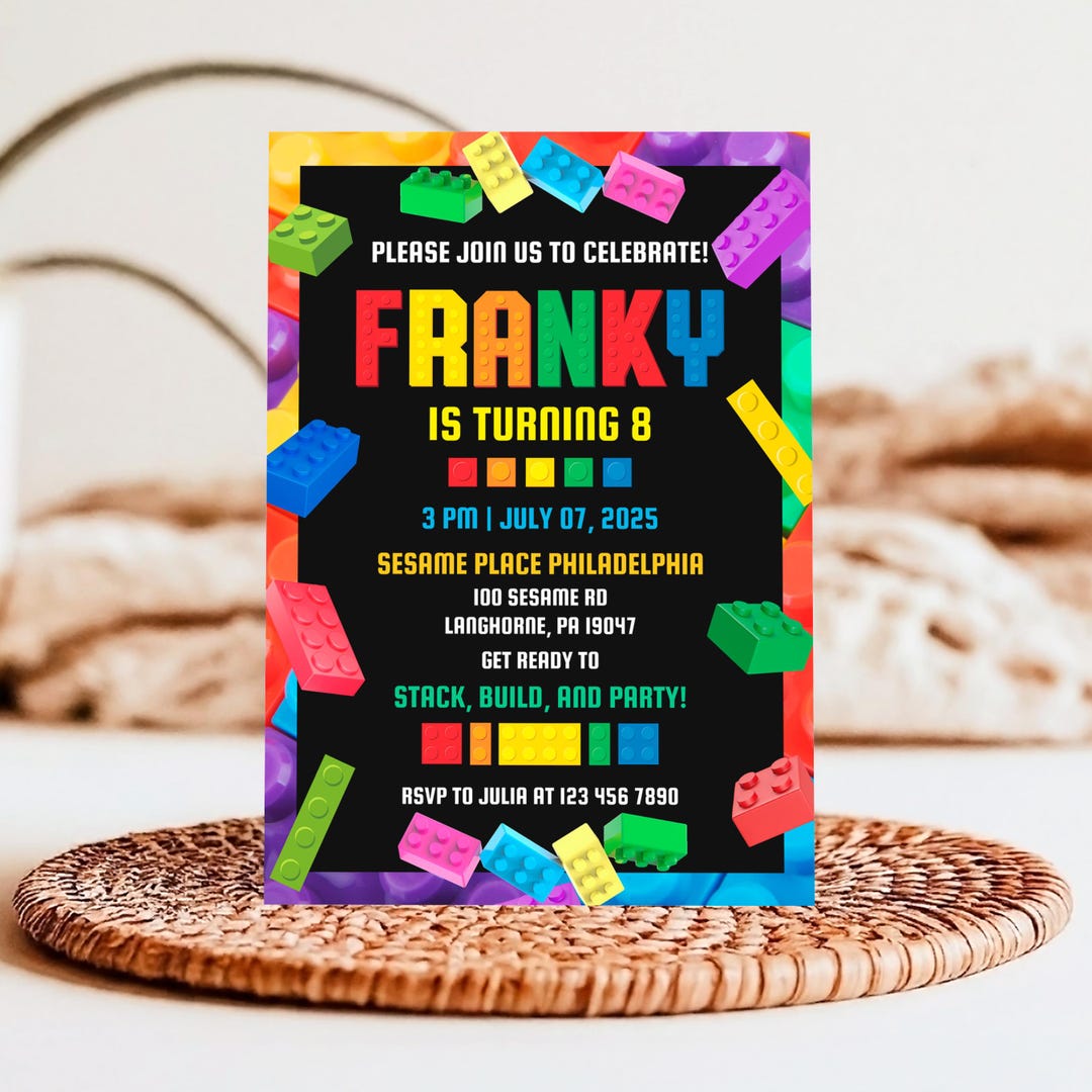 Boys Building Blocks Birthday Invitation Blocks Party Invite Invitation ...