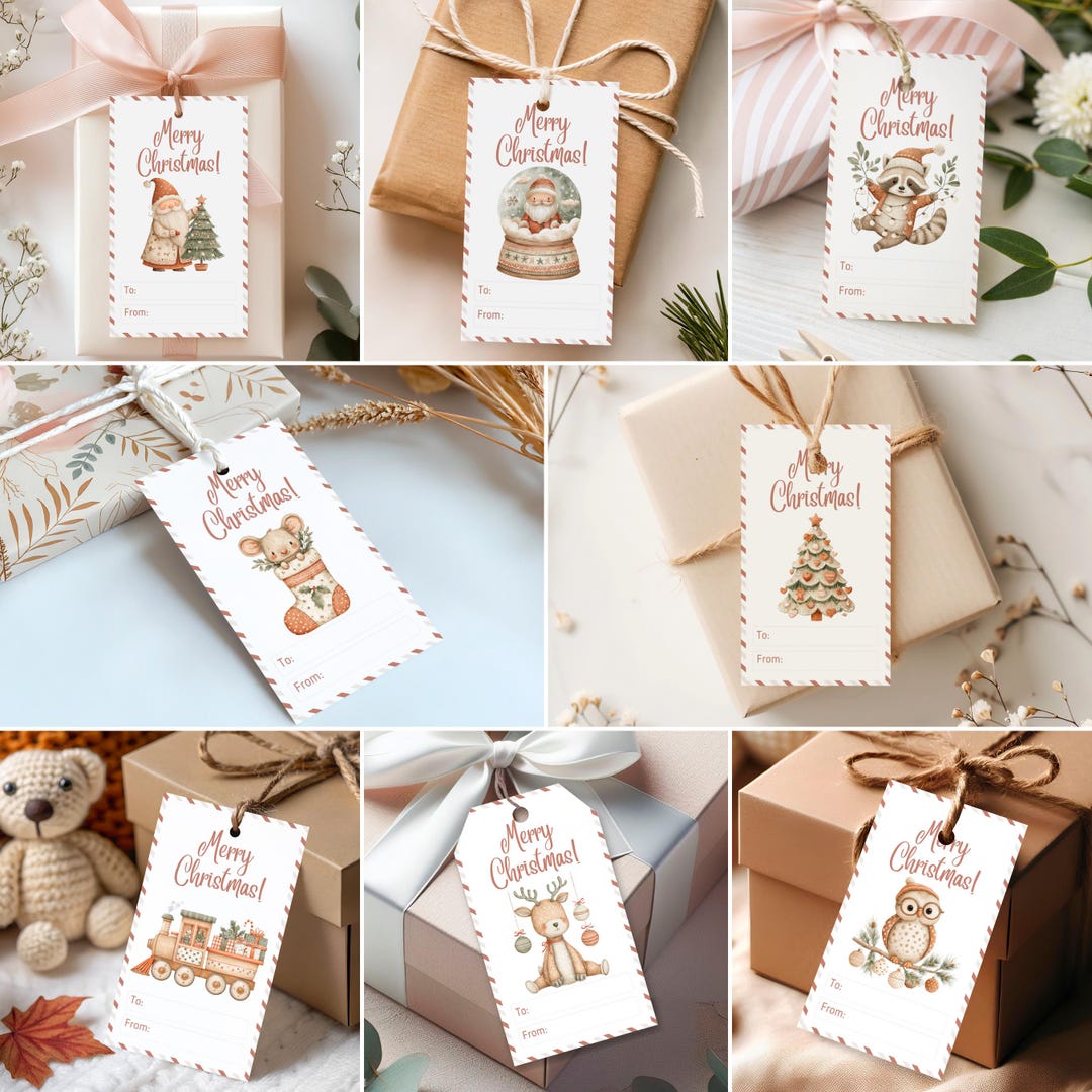 Neutral Christmas Gift Tags Printable Bundle – 8 Non-editable Tags PDF ...