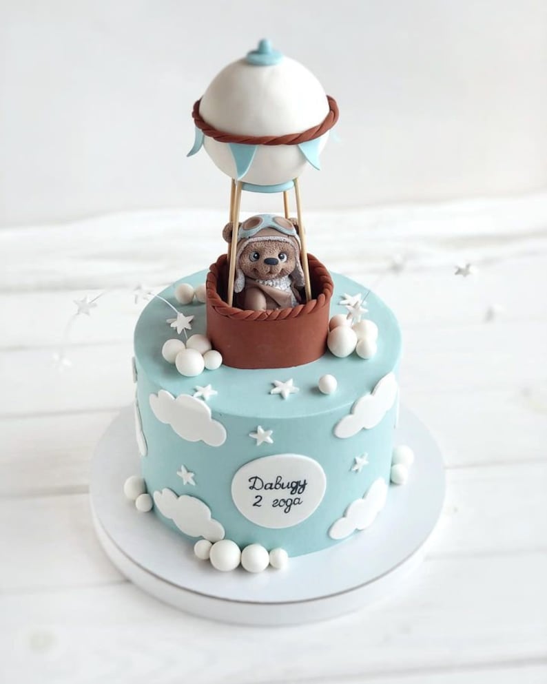 Chocolate Pilot Teddy Bear Baby Shower Favors Custom Cake Topper Boy ...