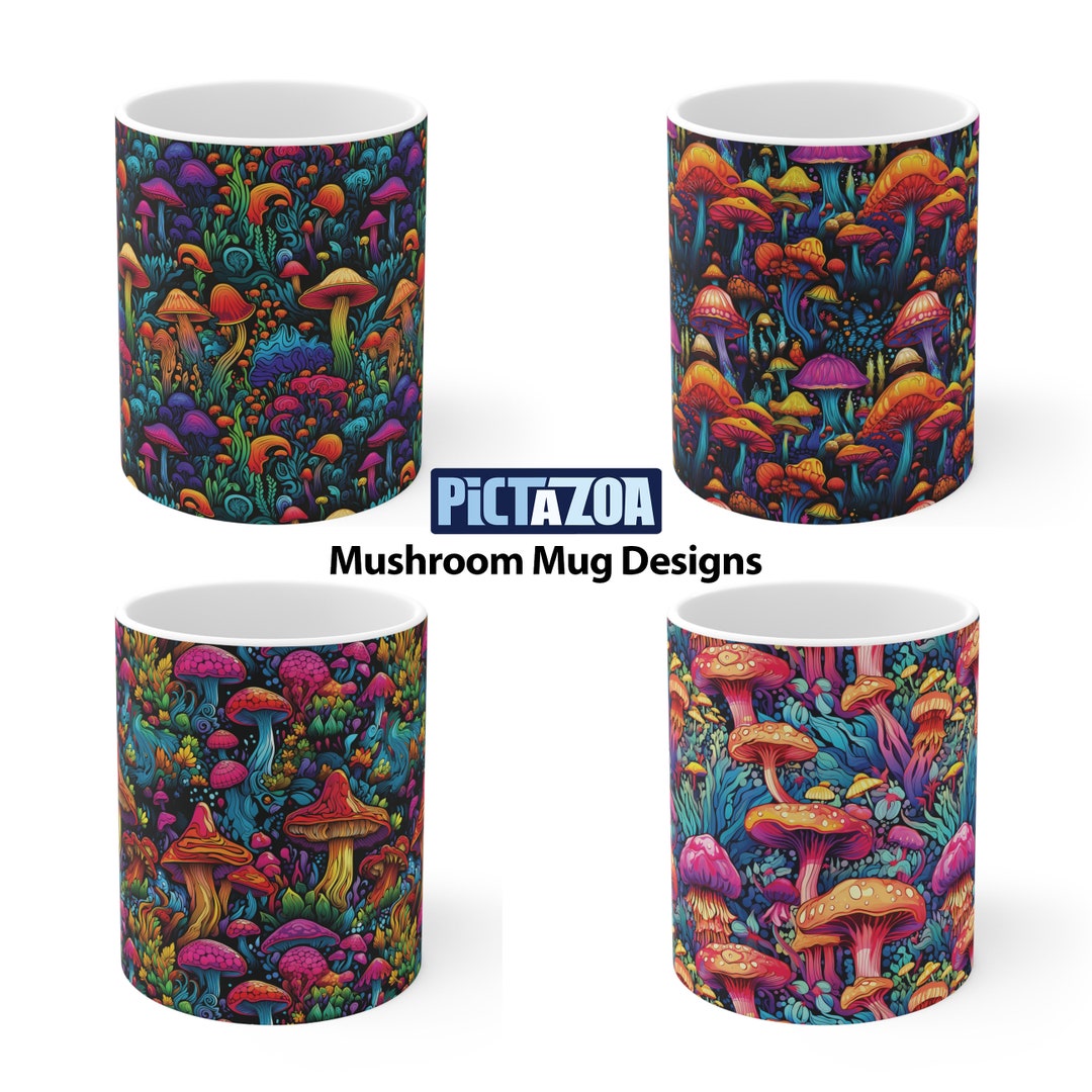 Shrooms Colorful Mushroom Design Coffee Mugs, Group A 4 Design Options ...
