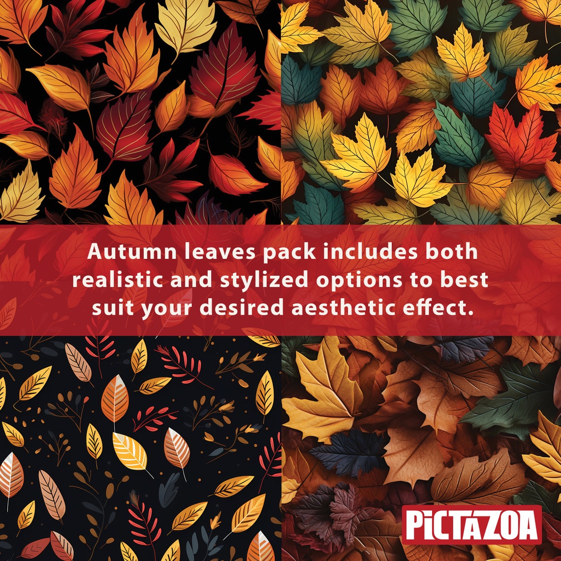 Autumn Leaves Seamless Digital Patterns-pack A, 8 Assorted Realistic ...