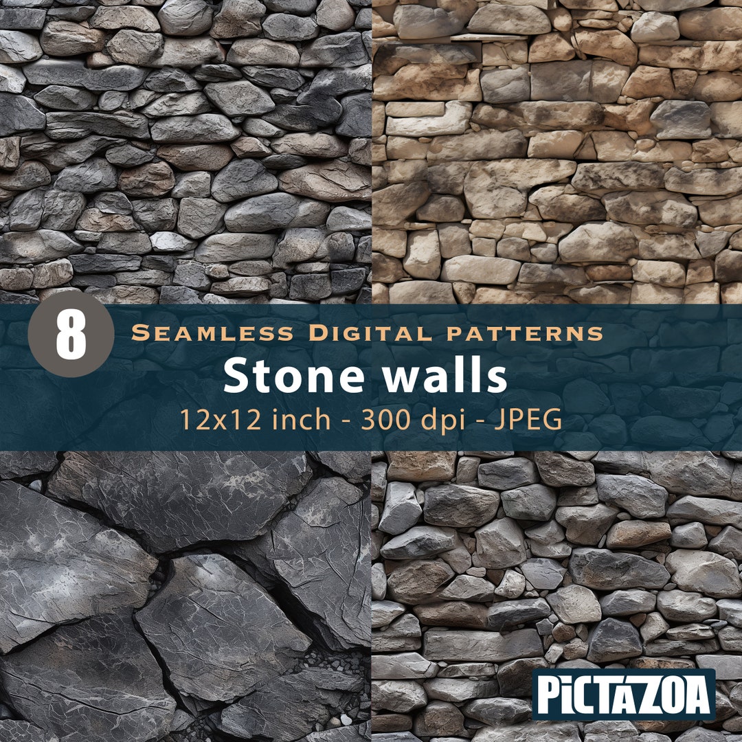 Stone Walls Seamless Digital Patterns, 8 Assorted Hyper-realistic ...
