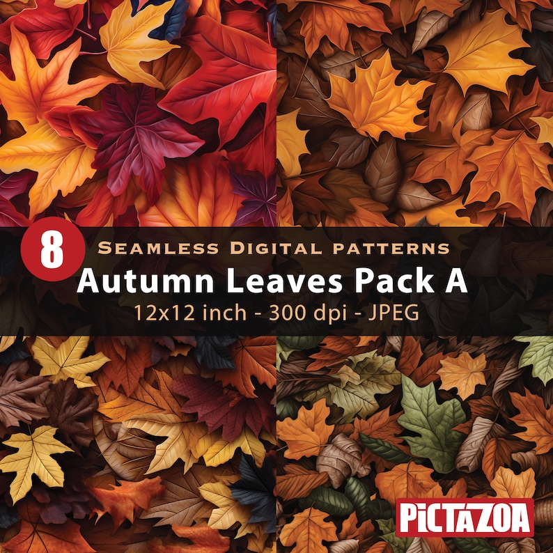 Autumn Leaves Seamless Digital Patterns-pack A, 8 Assorted Realistic ...