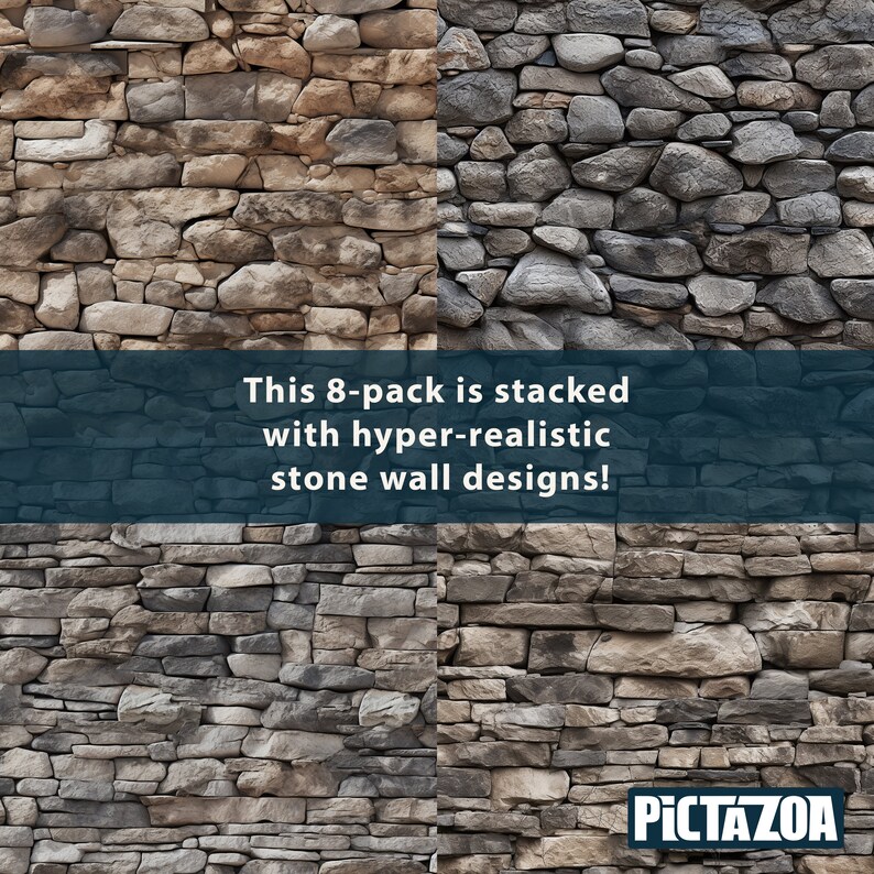 Stone Walls Seamless Digital Patterns, 8 Assorted Hyper-realistic ...