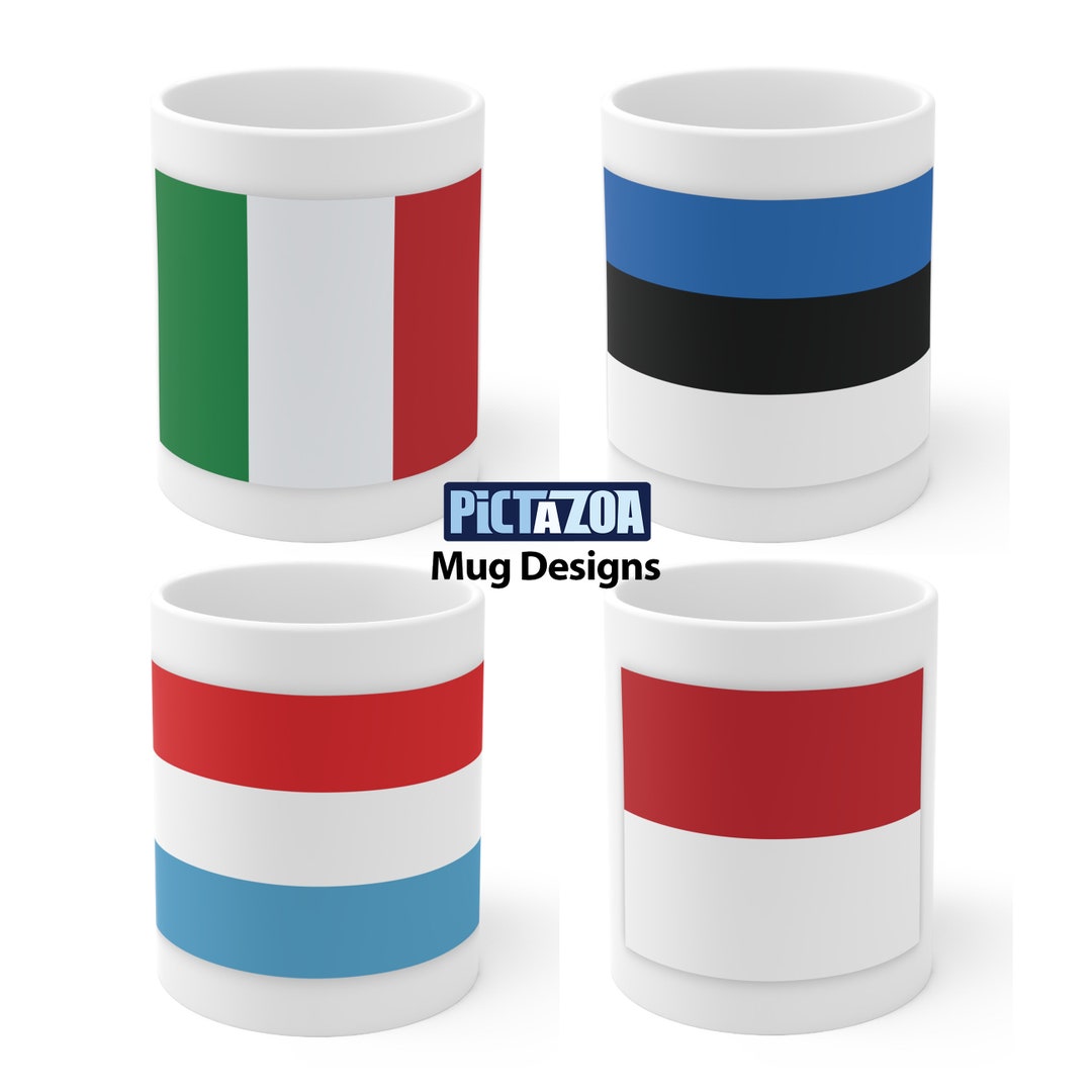 National Flag Mugs - Italy, Estonia, Luxembourg, Monaco, Ceramic 11 Oz ...
