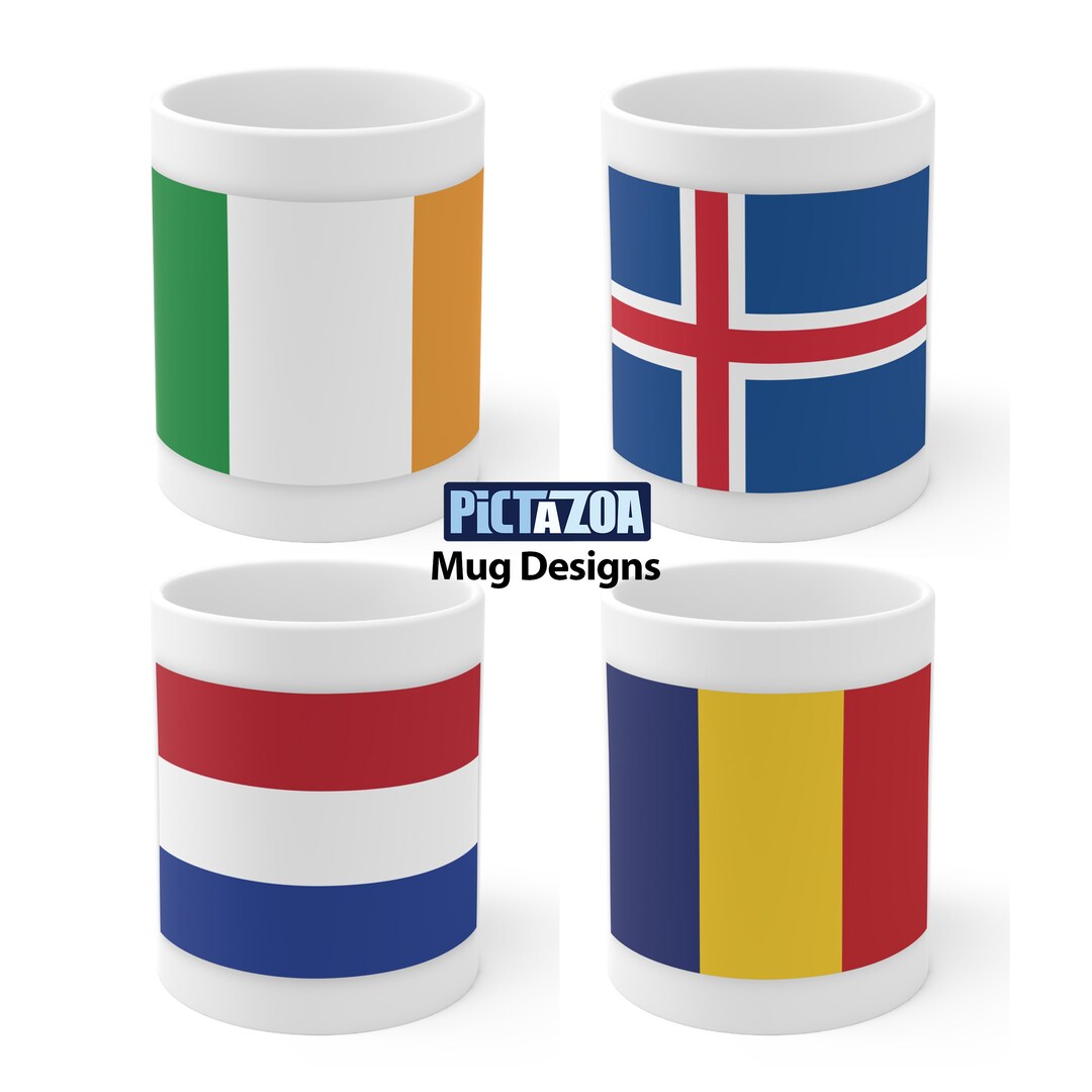 National Flag Mugs - Ireland, Iceland, Netherlands, Romania Ceramic 11 ...