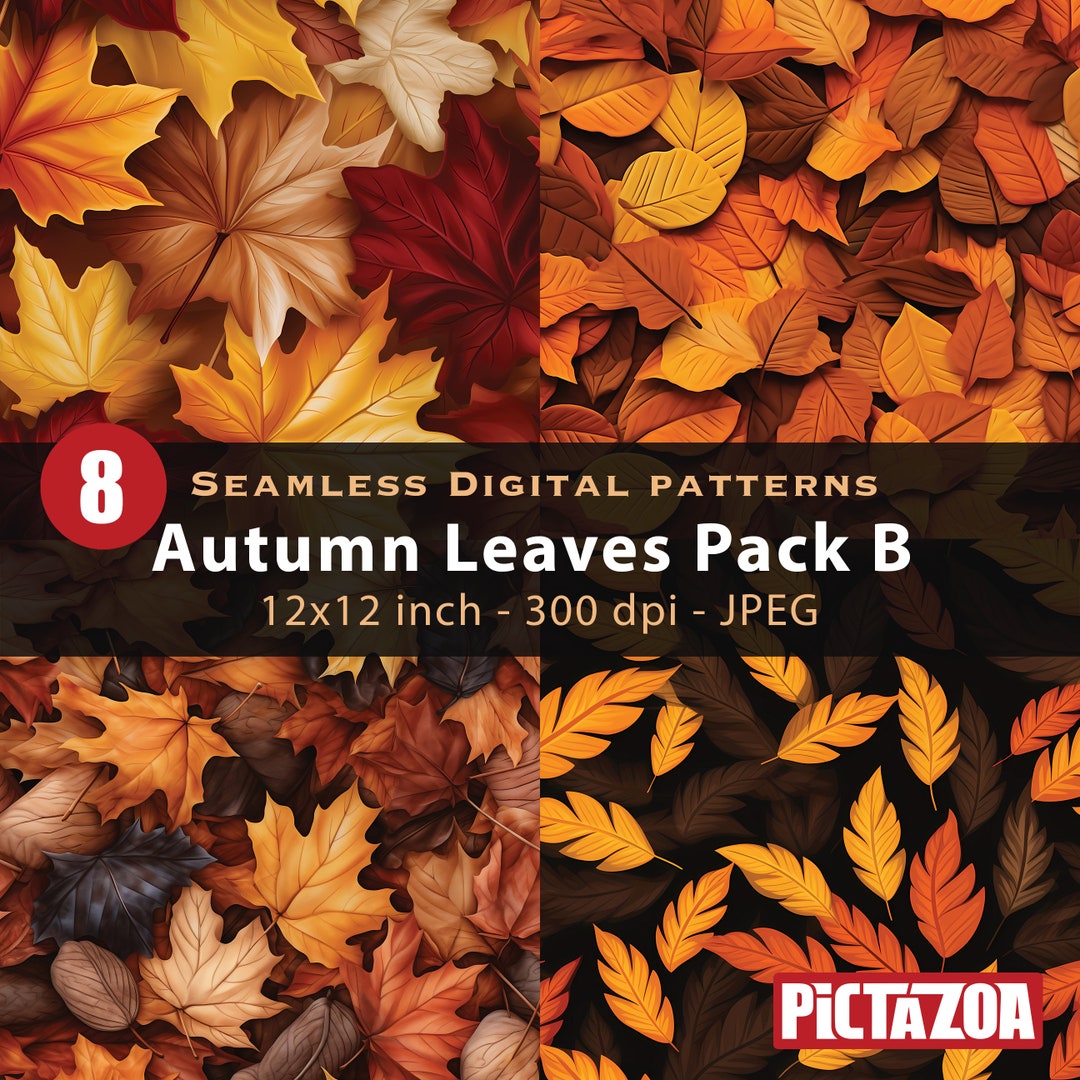 Autumn Leaves Seamless Digital Patterns-pack B, 8 Assorted Realistic ...