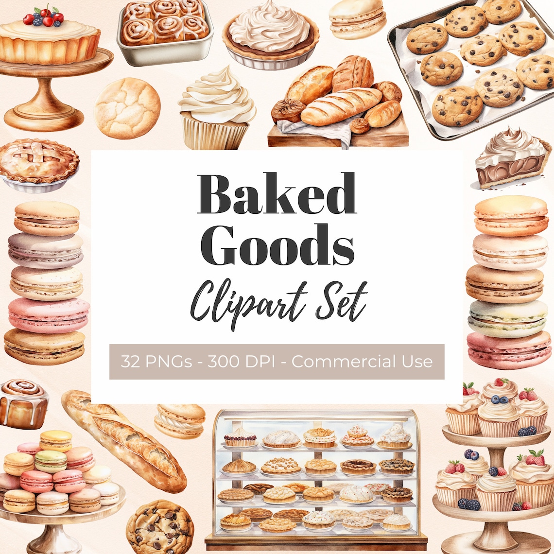 Baked Goods Clipart, Watercolor Clipart, Sweet Treats, Pastry Shop, Dessert Clipart, Cookie ...
