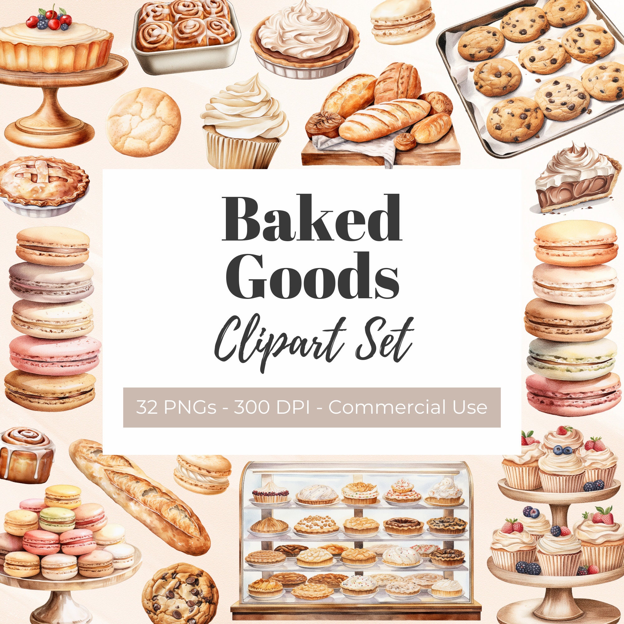 Baked Goods Clipart, Watercolor Clipart, Sweet Treats, Pastry Shop ...