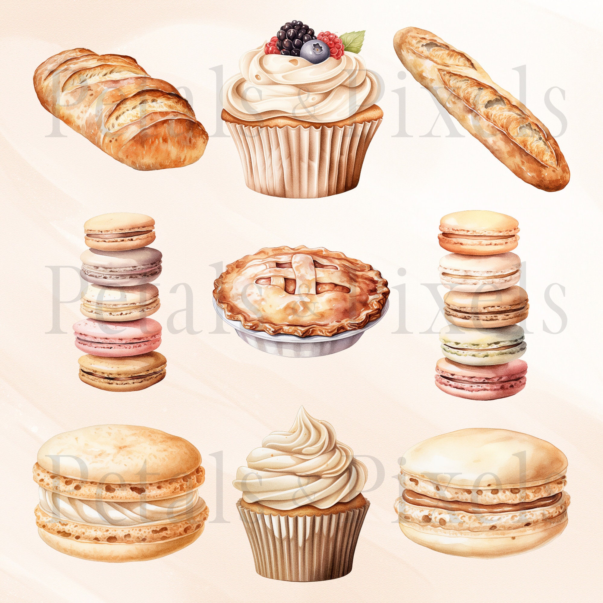 Baked Goods Clipart, Watercolor Clipart, Sweet Treats, Pastry Shop ...