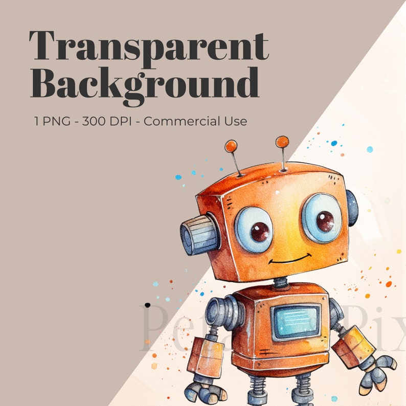 Cute Robot Clipart, Watercolor Clipart, Kids Clip Art, Mechanical ...